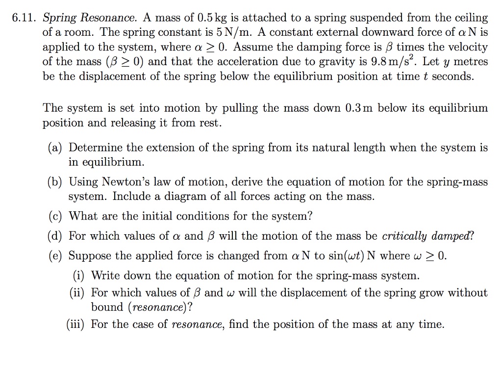 Solved 6.11. Spring Resonance. A mass of 0.5 kg is attached | Chegg.com