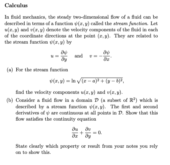 Solved Calculus In fluid mechanics, the steady | Chegg.com