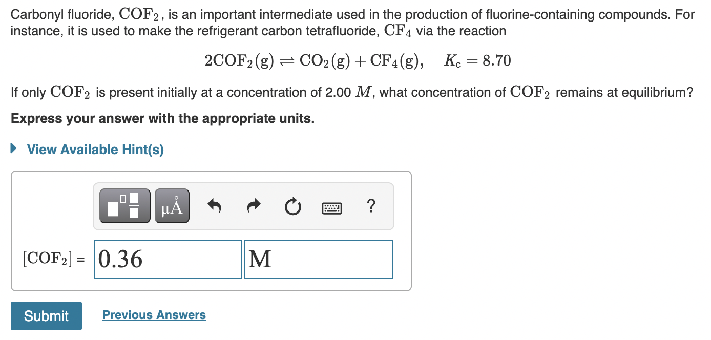 Solved Carbonyl fluoride, COF2, is an important intermediate | Chegg.com