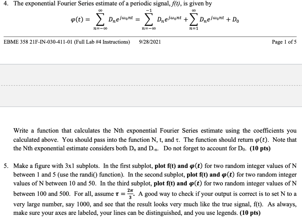 4. The exponential Fourier Series estimate of a | Chegg.com