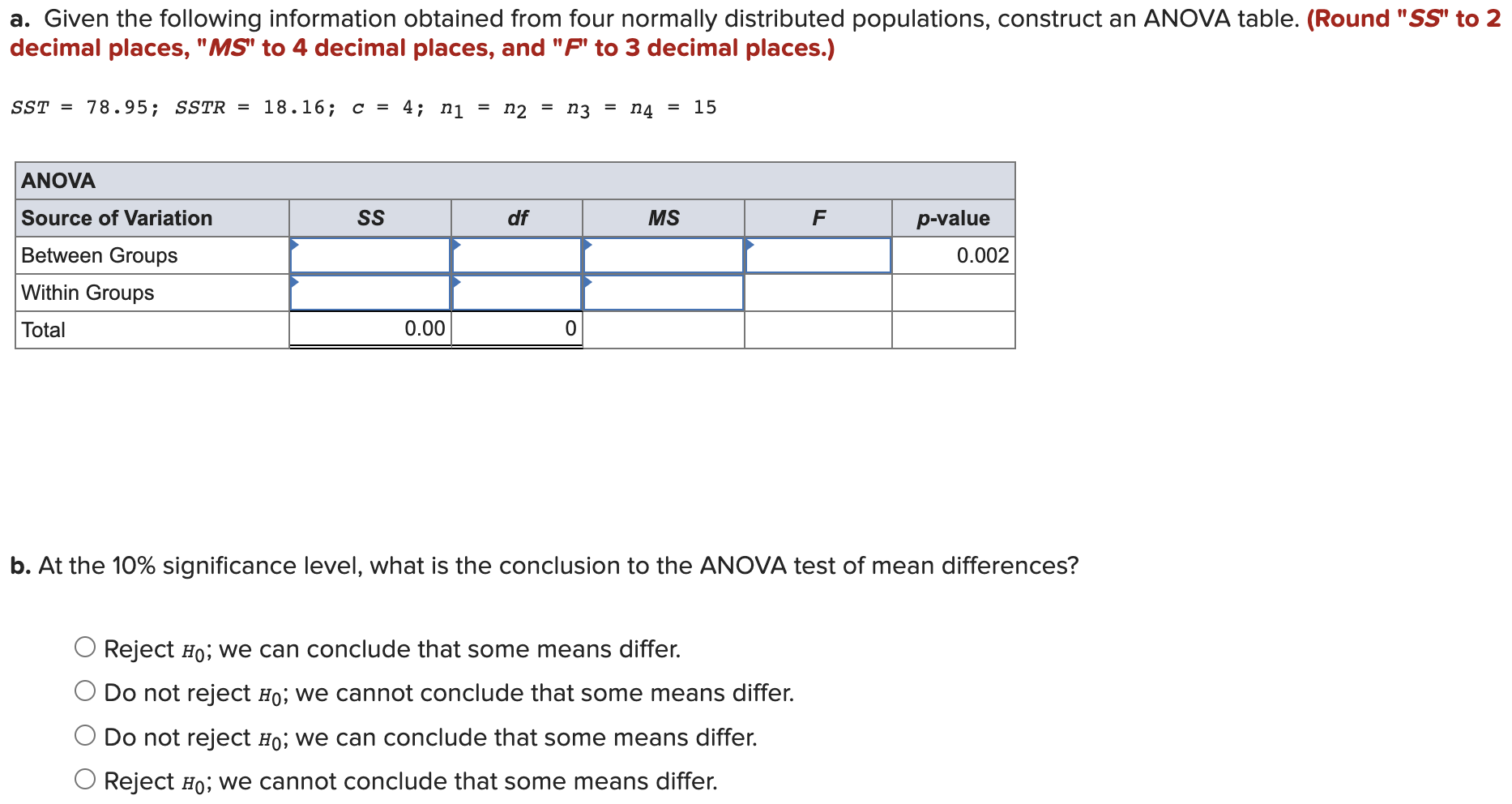 Solved a. Given the following information obtained from four | Chegg.com