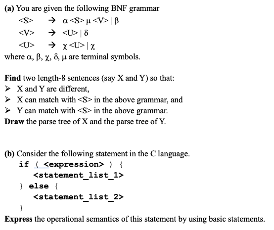 Solved (a) You are given the following BNF grammar → | Chegg.com