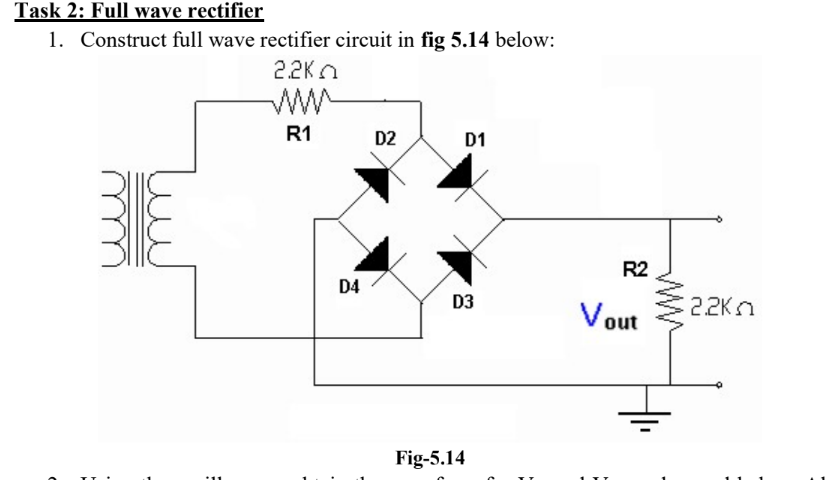 Task 2: Full wave rectifier 1. Construct full wave | Chegg.com