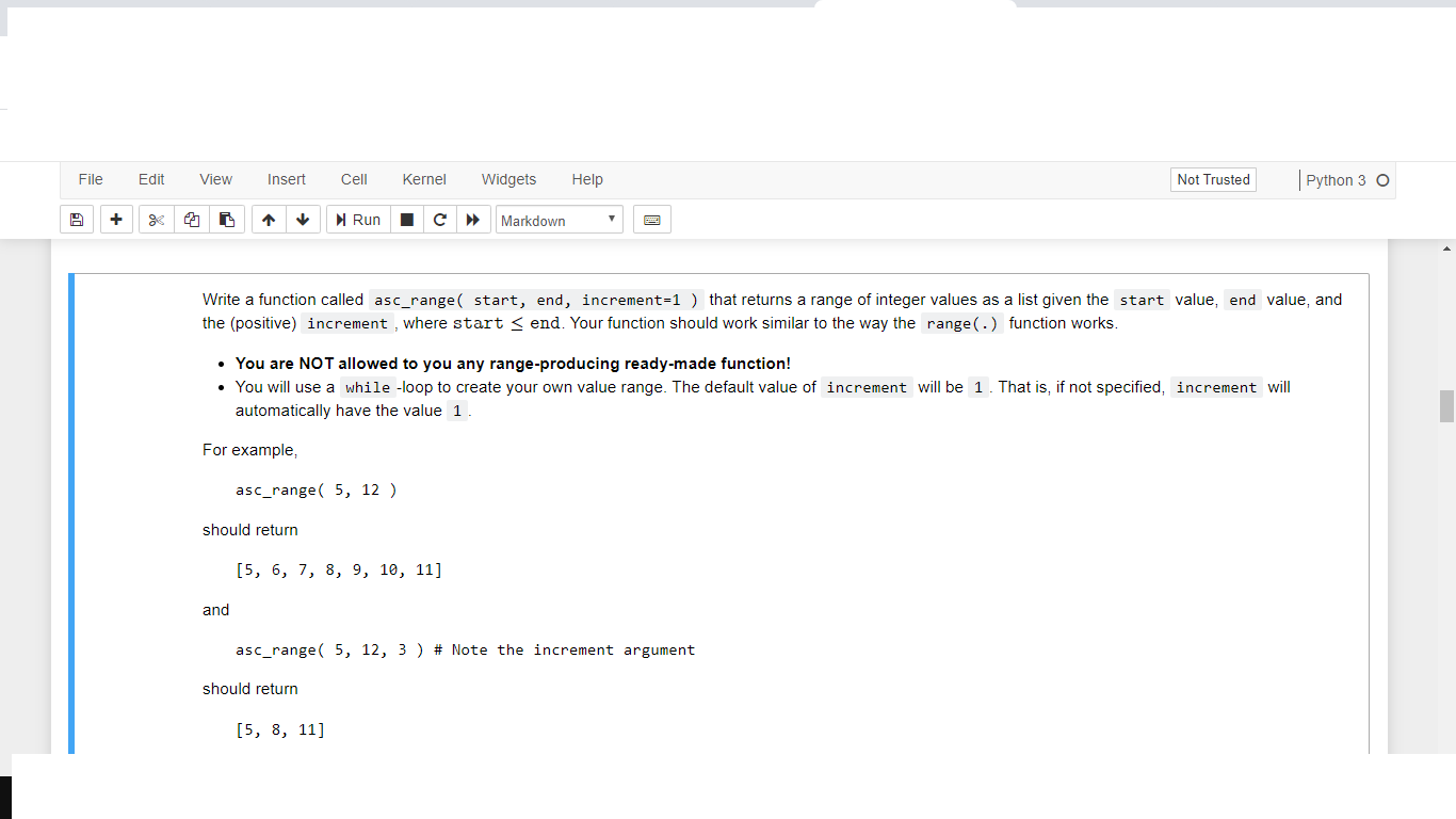 Solved Write a function called asc_range( start, end, | Chegg.com
