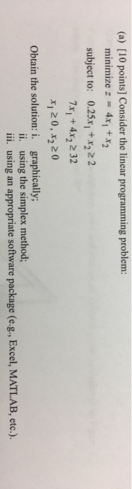 Solved Consider the linear programming problem: minimize z = | Chegg.com