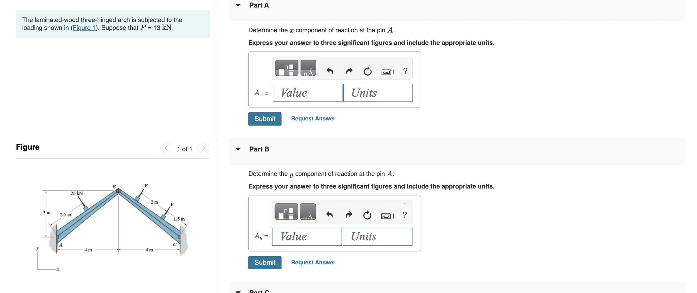 Solved The laminated-wood three-hinged arch is subjected to | Chegg.com