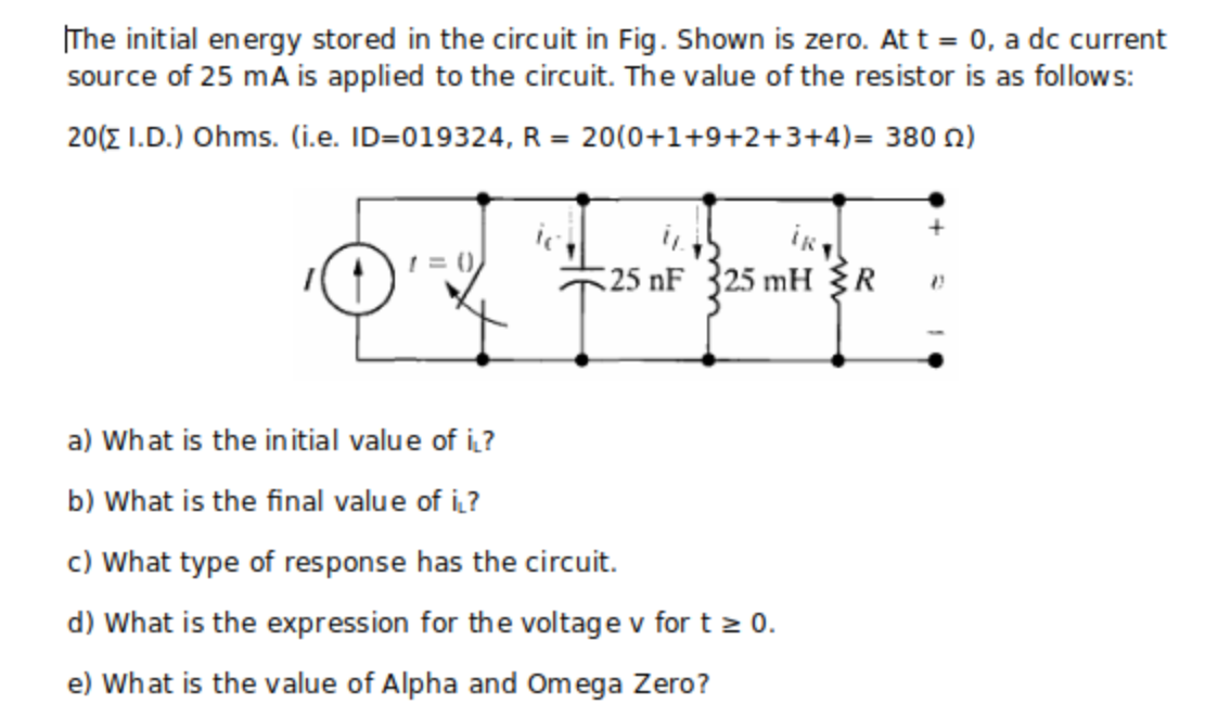 Solved The initial energy stored in the circuit in Fig. | Chegg.com