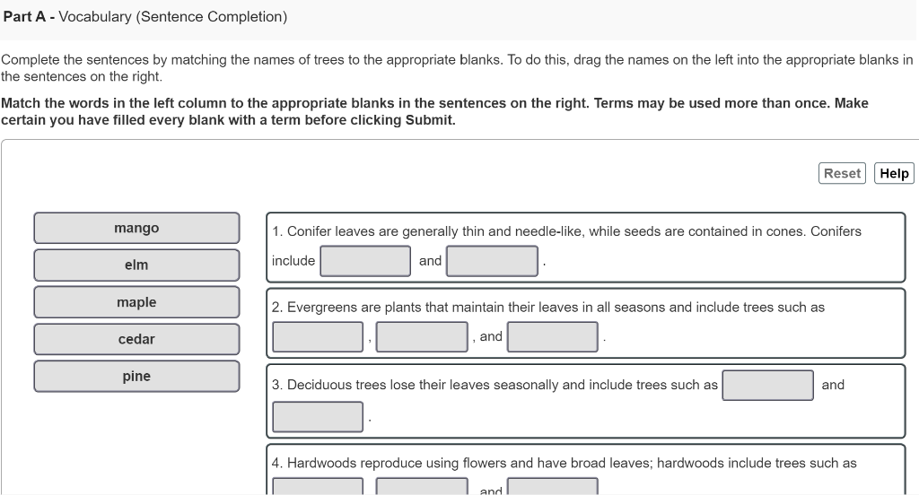 Solved Part A - Vocabulary (Sentence Completion) Complete | Chegg.com