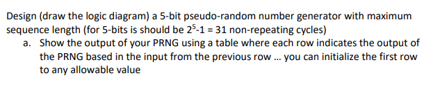 Solved Design (draw the logic diagram) a 5-bit pseudo-random | Chegg.com