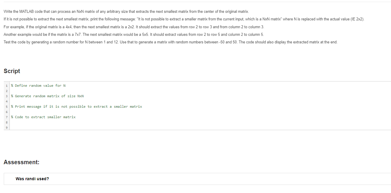 Solved Write the MATLAB code that can process an Nx matrix | Chegg.com