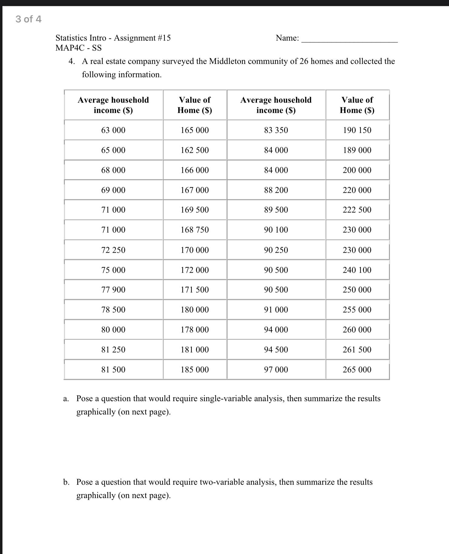 Solved 3 of 4 Statistics Intro - Assignment #15 Name: MAP4C | Chegg.com