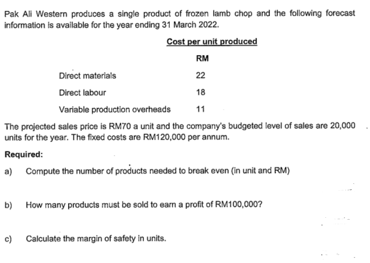 Pak Ali Western produces a single product of frozen | Chegg.com