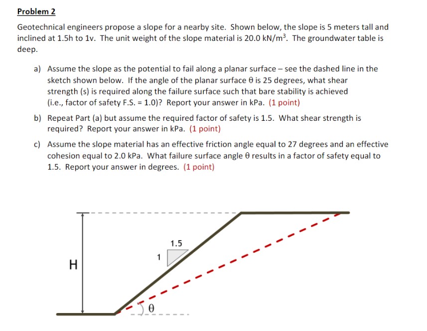 Solved Problem 2 ﻿Geotechnical engineers propose a slope for | Chegg.com
