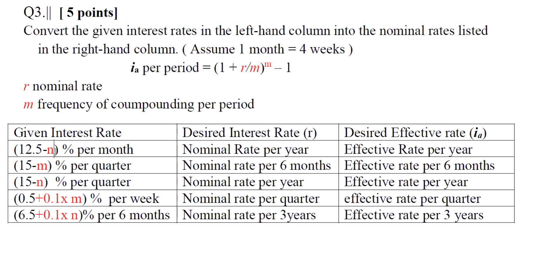 Q3.|| [ 5 points] Convert the given interest rates in | Chegg.com