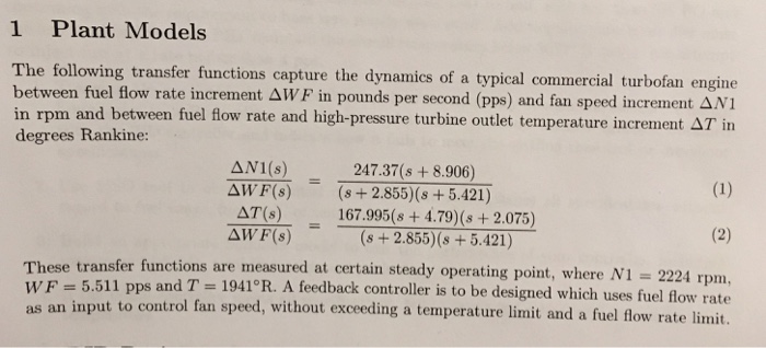 1 Plant Models The following transfer functions | Chegg.com