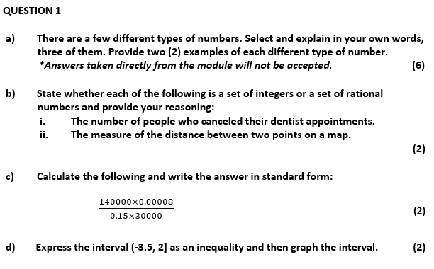 Solved a) There are a few different types of numbers. Select | Chegg.com