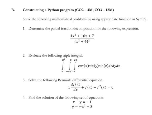Solved Constructing a Python program (CO2 - 4M, CO3 - 12M) | Chegg.com