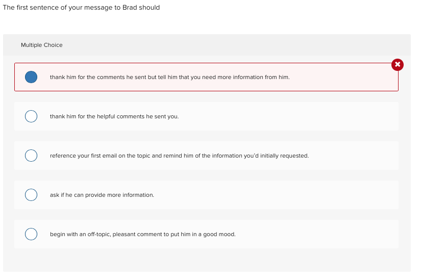 Solved The first sentence of your message to Brad should | Chegg.com