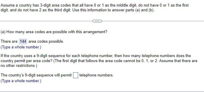 Solved Assume a country has 3-digit area codes that all have | Chegg.com