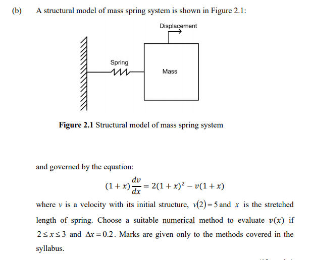 Solved (b) A structural model of mass spring system is shown | Chegg.com