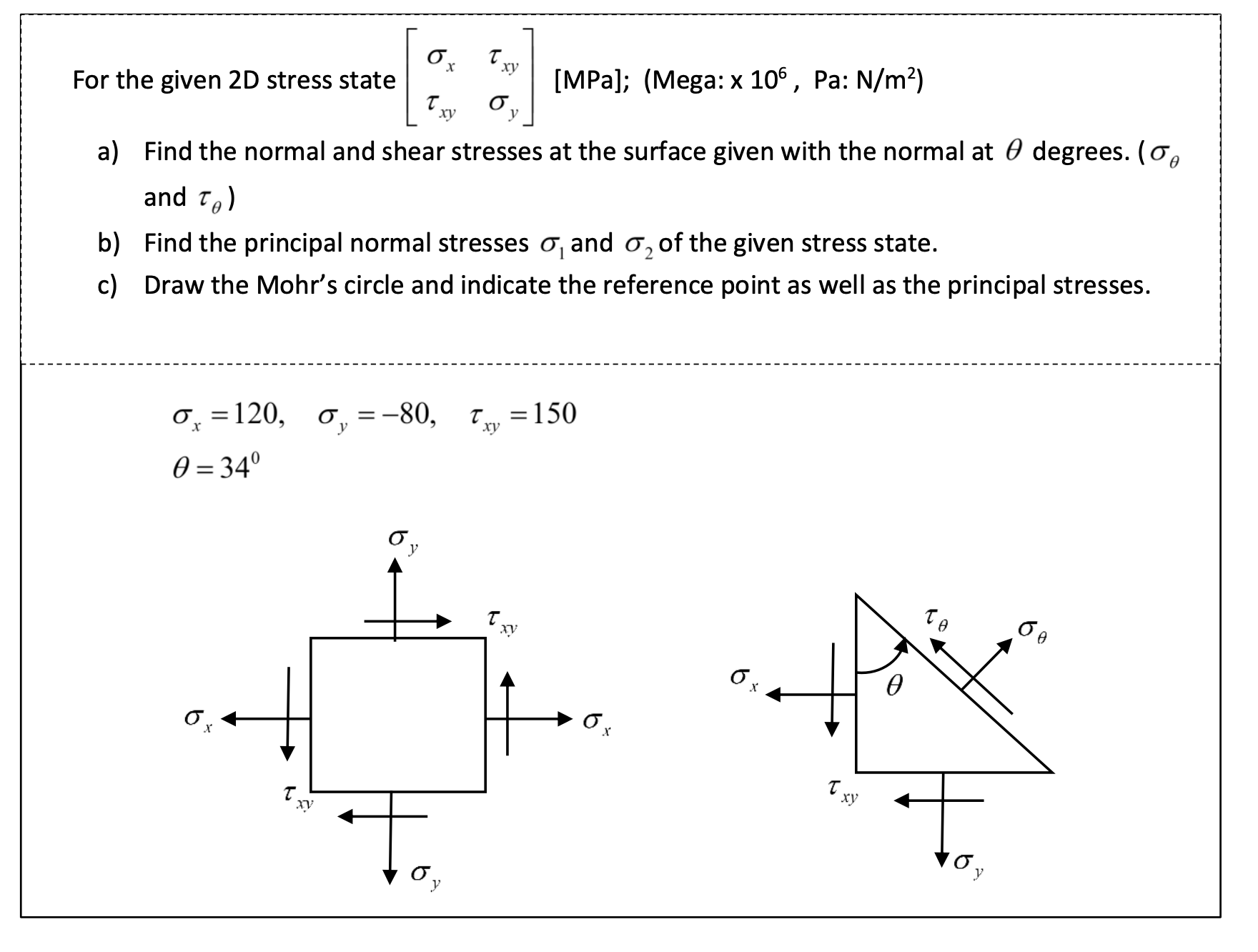 Solved or X ху For the given 2D stress state [MPa]; (Mega: x | Chegg.com