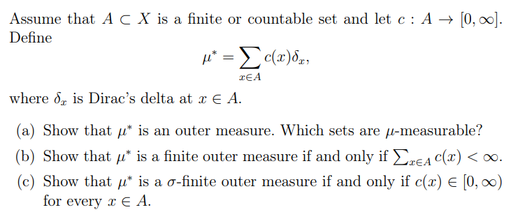 Solved Assume that A⊂X is a finite or countable set and let | Chegg.com