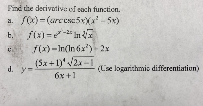 Solved Find the derivative of each function. f(x) = (arc | Chegg.com