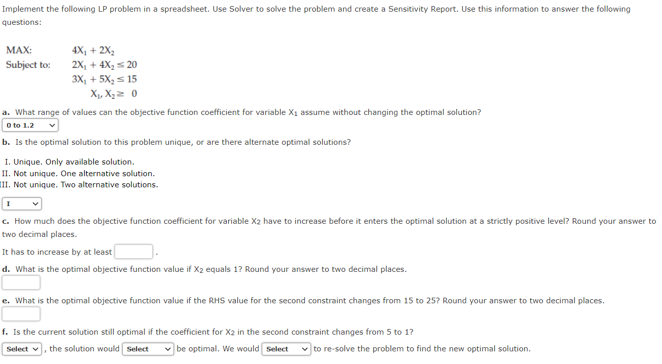 Solved Implement the following LP problem in a spreadsheet. | Chegg.com