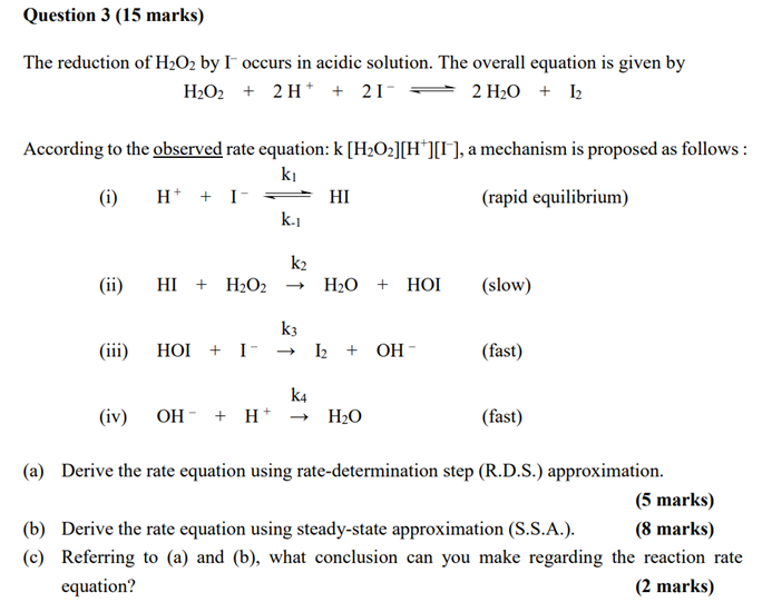 Solved The reduction of H2O2 by I−occurs in acidic solution. | Chegg.com