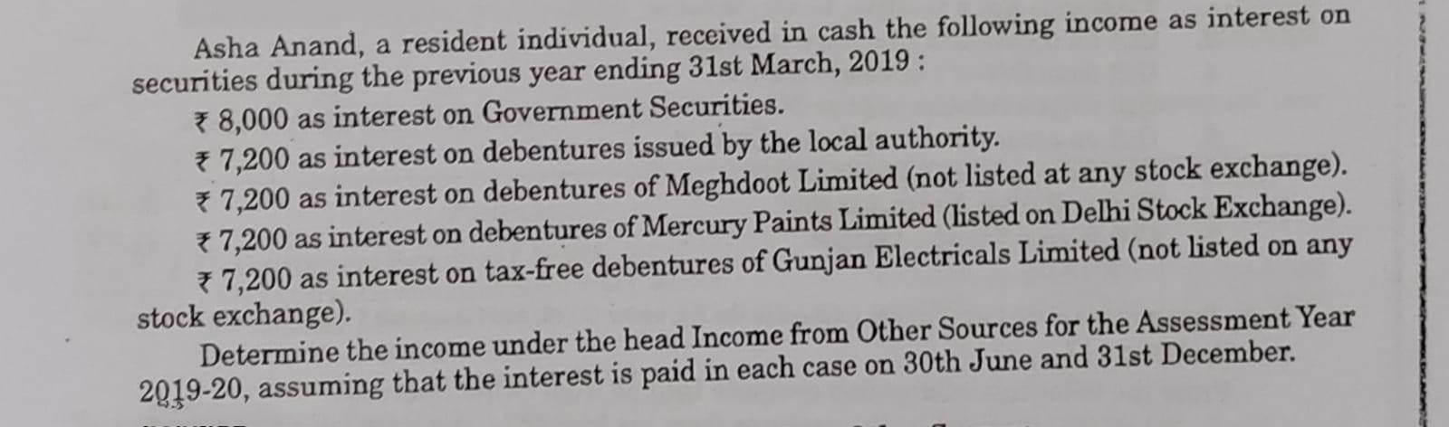Solved Asha Anand, a resident individual, received in cash | Chegg.com