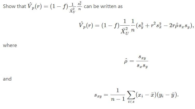 Show that V^p(r)=(1−f)XˉU21nsr2 can be written as | Chegg.com