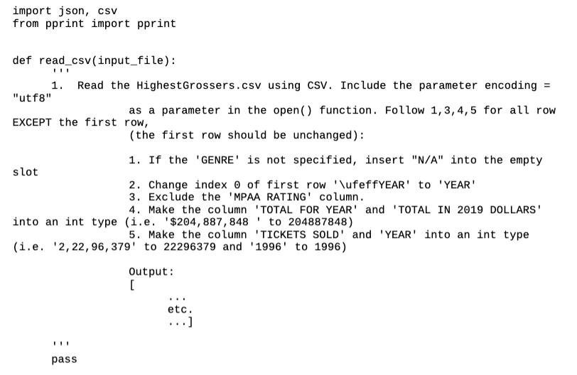 Solved import json, csv from pprint import pprint def | Chegg.com