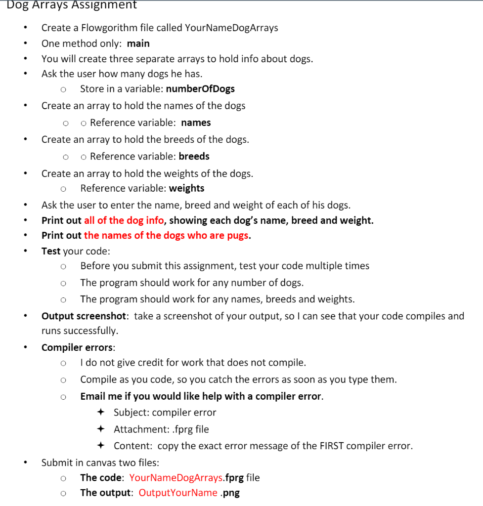 Dog Arrays Assignment . . . O . O . 0 . . . Create a | Chegg.com