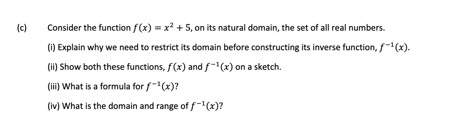 Solved c) Consider the function f(x)=x2+5, on its natural | Chegg.com