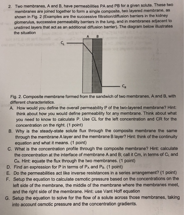 Solved 2. Two membranes, A and B, have permeabilities PA and | Chegg.com