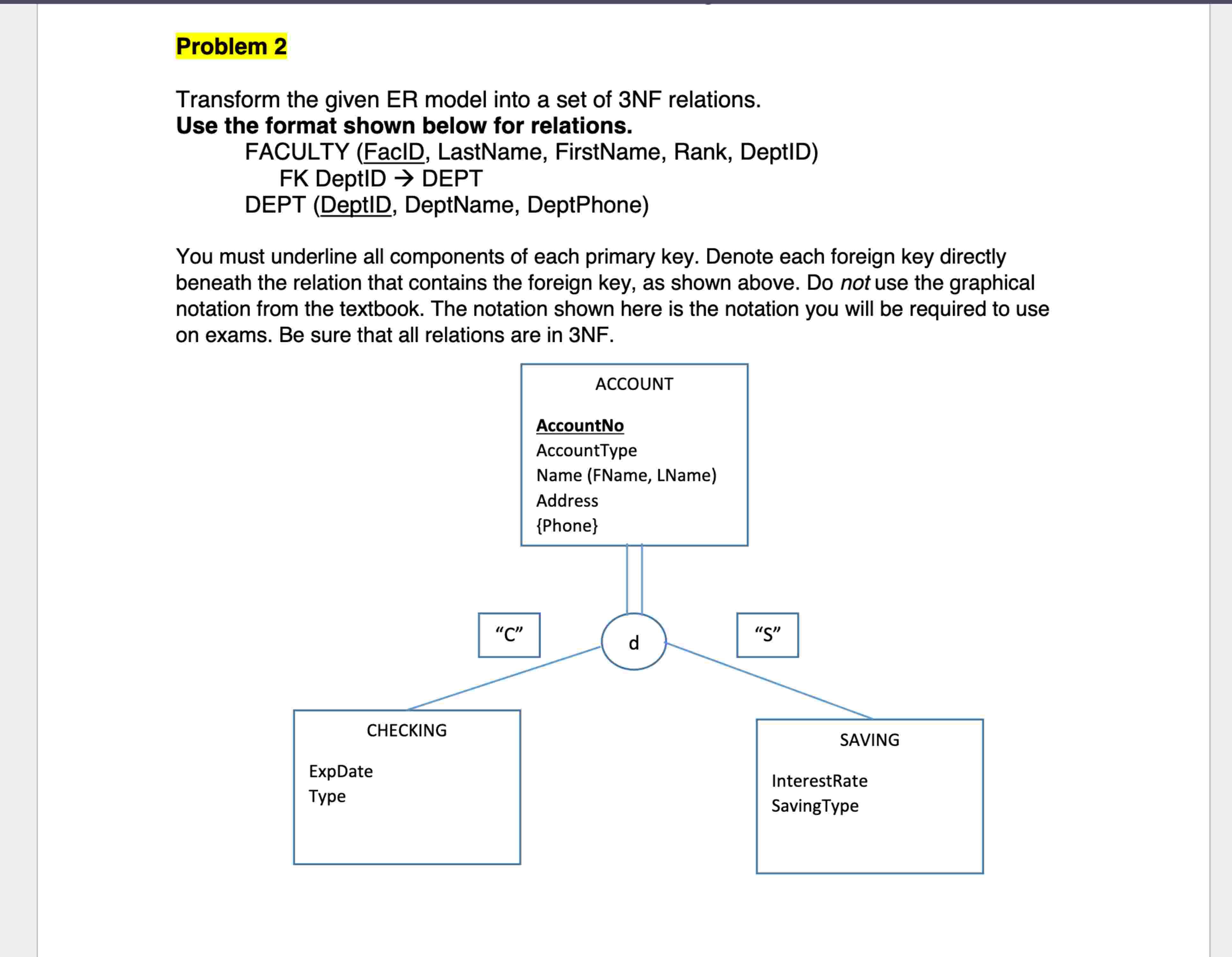 Solved by an EXPERT Problem 2Transform the given ER model into a set of | Chegg.com