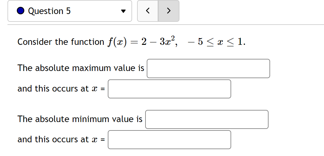 Solved Consider the function f(x)=2−3x2,−5≤x≤1 The absolute | Chegg.com