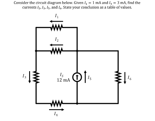 Solved Consider the circuit diagram below. Given I1=1 mA and | Chegg.com