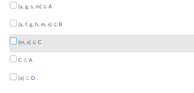 Solved Q19A. Define the sets A, B, C, and D as shown. Select | Chegg.com