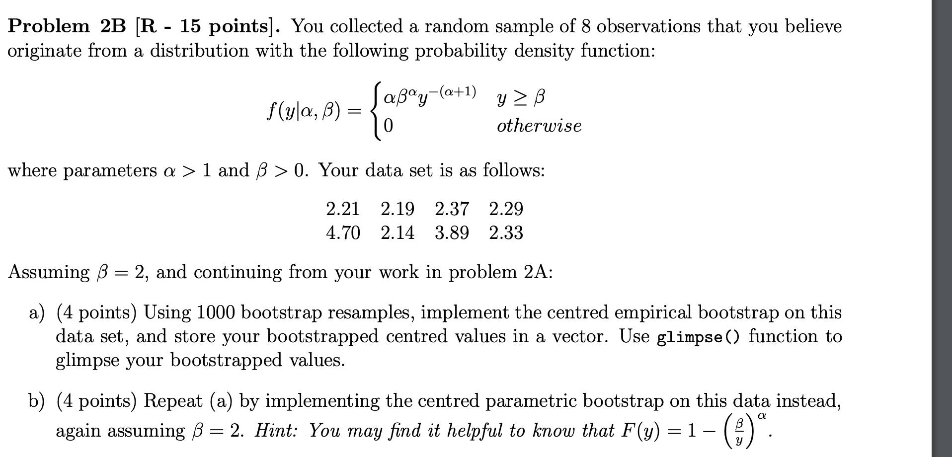Solved Problem 2B [R - 15 points). You collected a random | Chegg.com