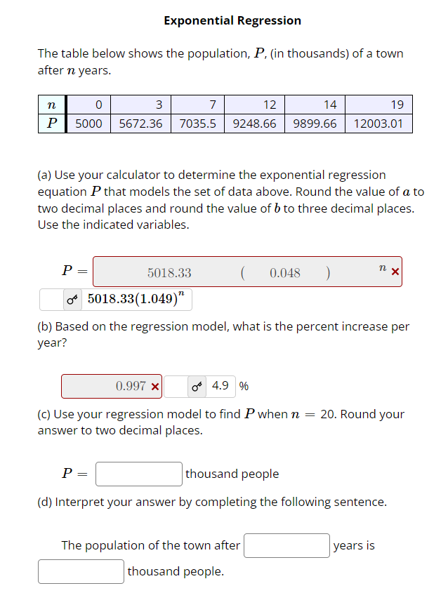 Solved Exponential Regression The table below shows the | Chegg.com