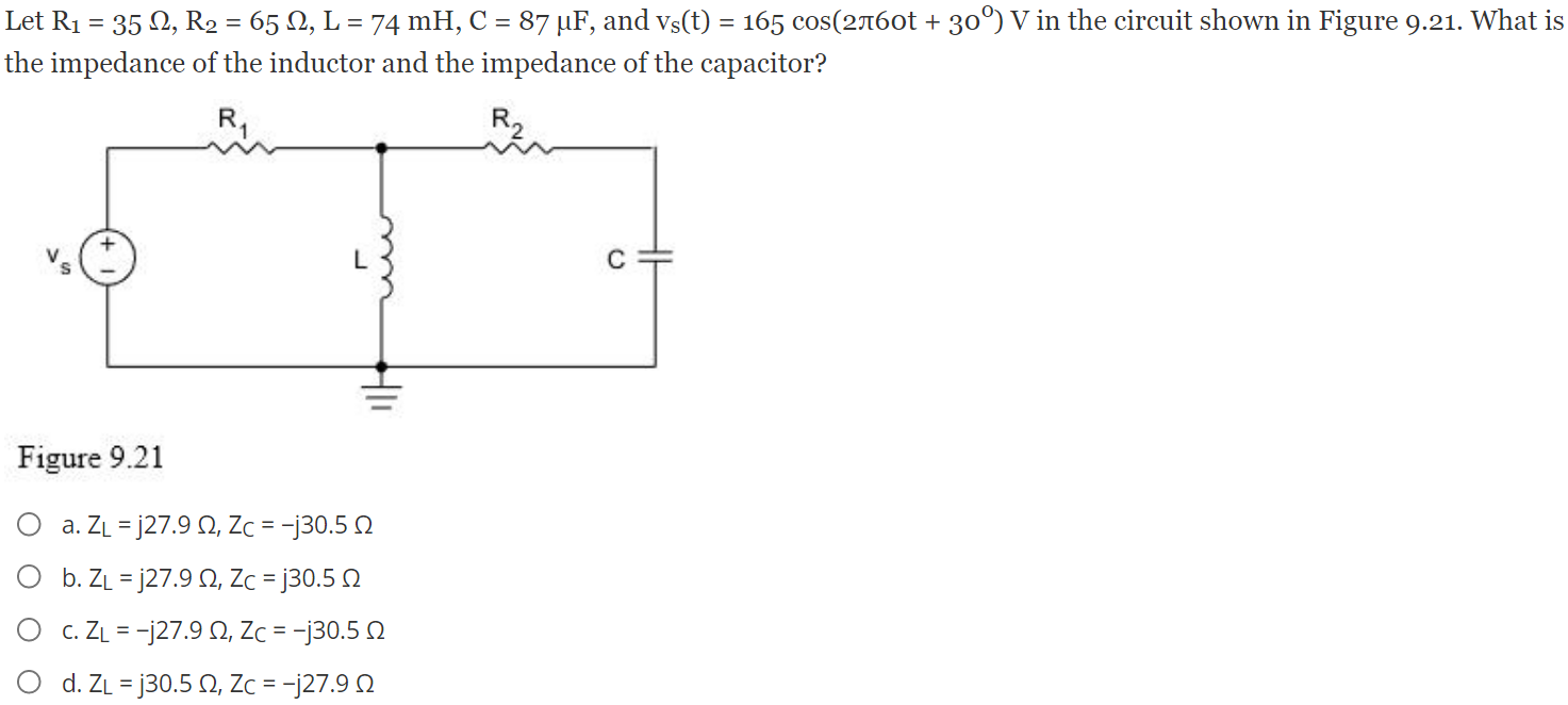 Solved = = Let R1 = 35-2, R2 = 65.2, L = 74 mH, C = 87 uF, | Chegg.com