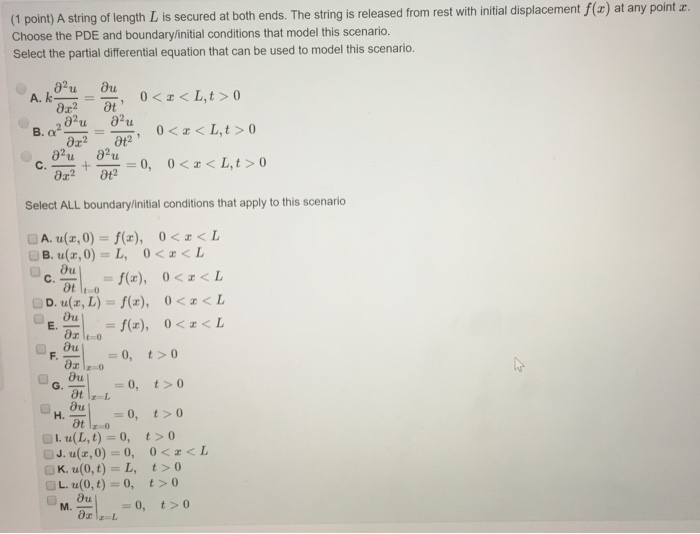Solved (1 point) A string of length L is secured at both | Chegg.com