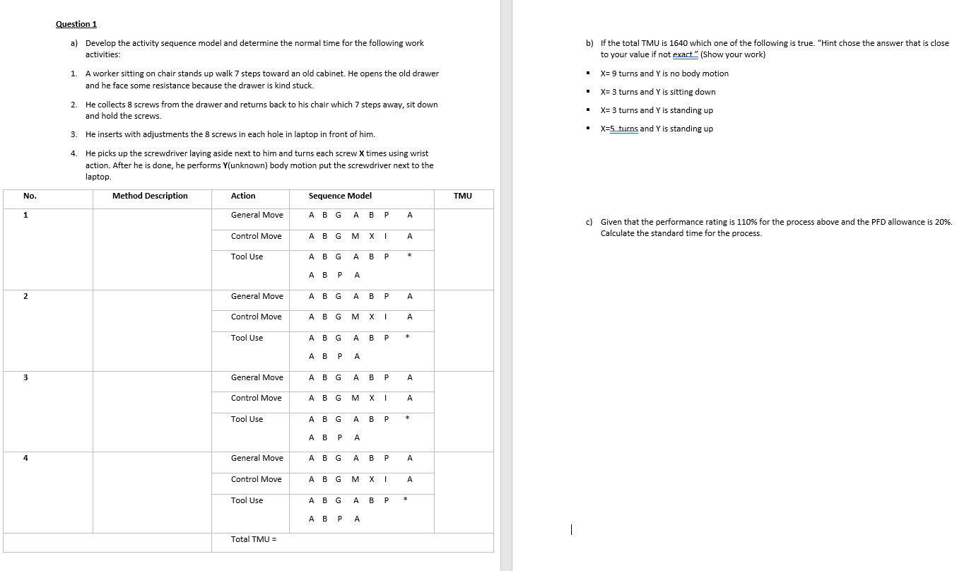Solved Question 1 a) Develop the activity sequence model and | Chegg.com