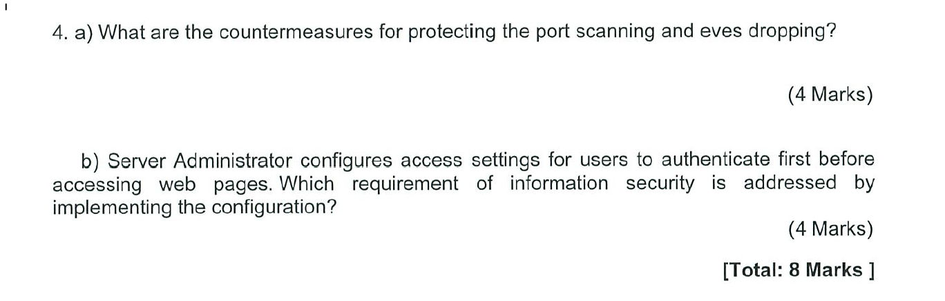 Solved 4. a) What are the countermeasures for protecting the | Chegg.com