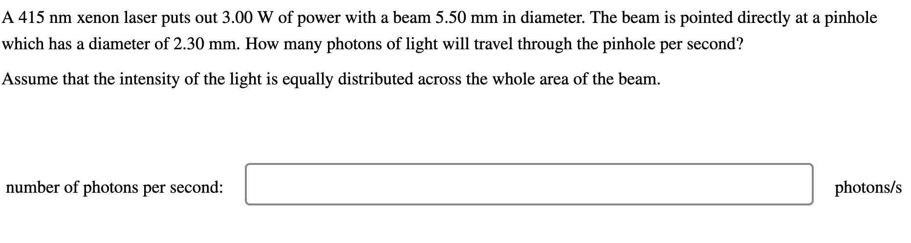 Solved A 415 nm xenon laser puts out 3.00 W of power with a | Chegg.com