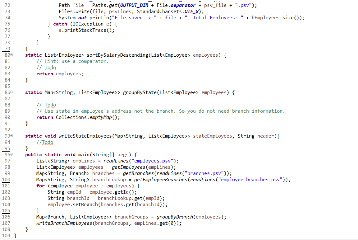 The code is in Java. Please complete the Task | Chegg.com