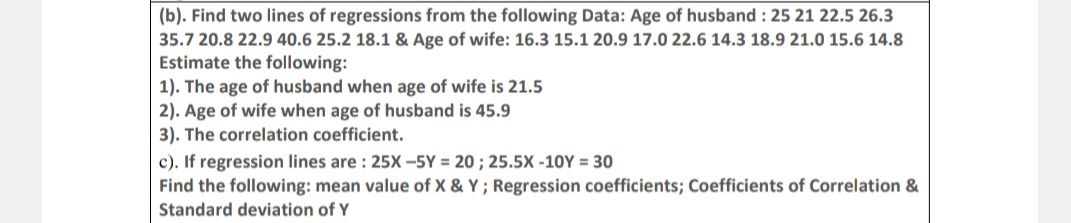 Solved (b). ﻿Find two lines of regressions from the | Chegg.com