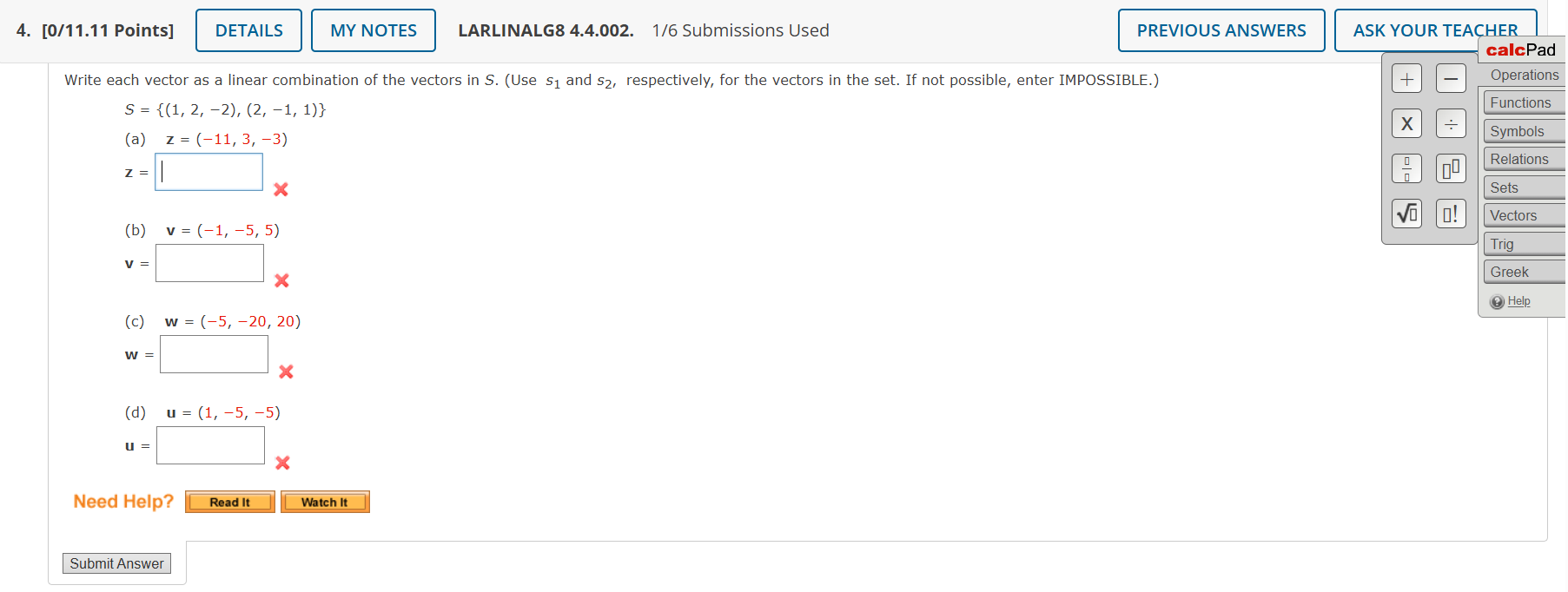 Solved Write each vector as a linear combination of the | Chegg.com