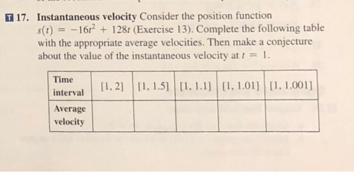 Solved T 17. Instantaneous velocity Consider the position | Chegg.com